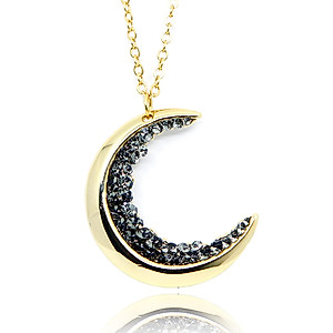 MignonandMignon Dainty Crystal Jewelry Gold Crescent Moon Necklace Black Diamond Graduation Gift for Her Celestial Halloween Anniversary - ZCMN