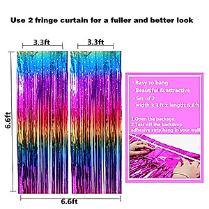 2 Pack Backdrop Curtain 3.3FT x 8.1FT Metallic Tinsel Foil Fringe Curtains Photo Booth Background for Birthday Party Baby Shower Wedding Engagement Bridal Decorations Sparkly Rainbow