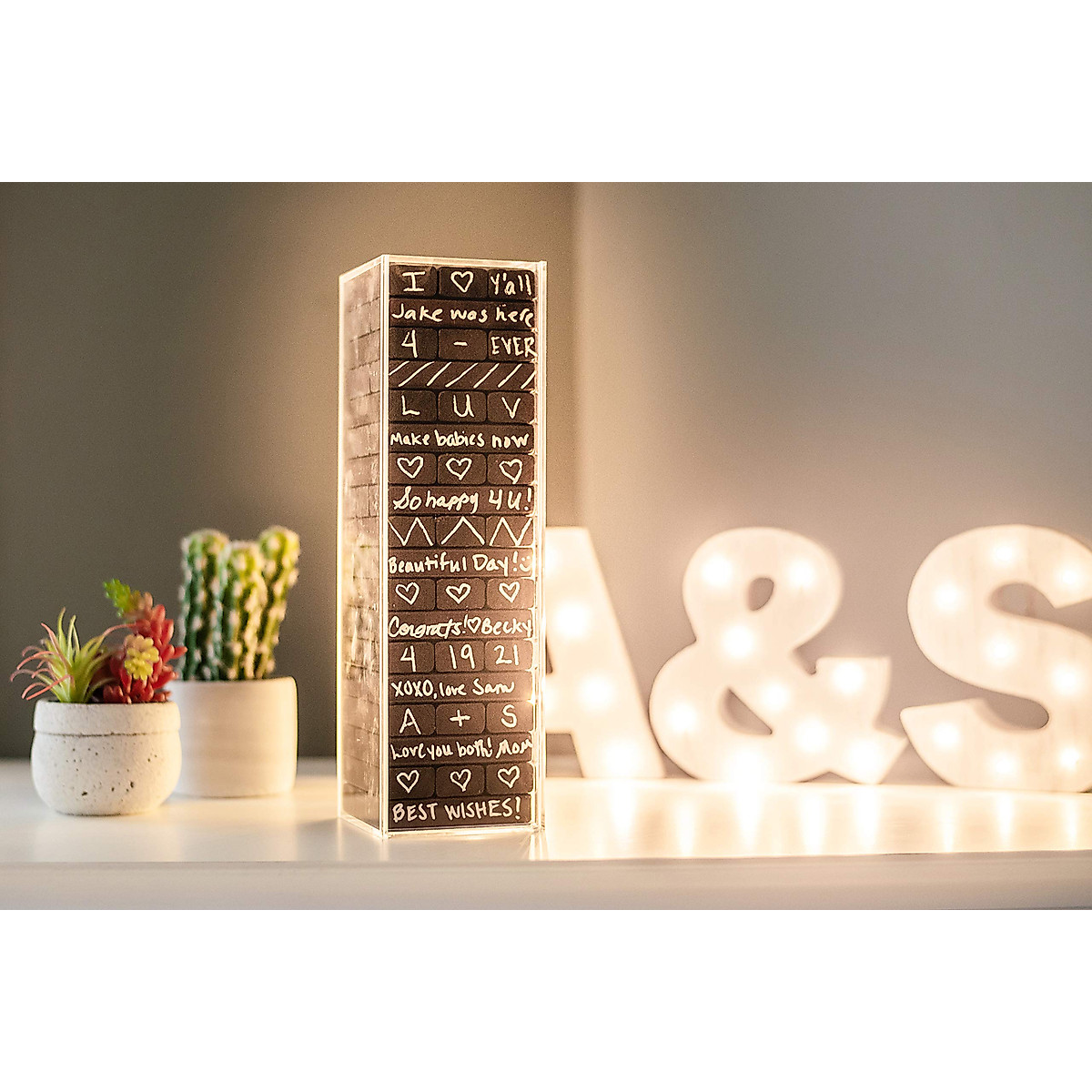 Brefkiss Co Alternative Wedding Guestbook, Dark Wood Guest Book with Acrylic Box, Unique Signs for Birthday, Weddings, Bridal Shower, and Baby Shower, Rustic Brown Signature Wooden Blocks