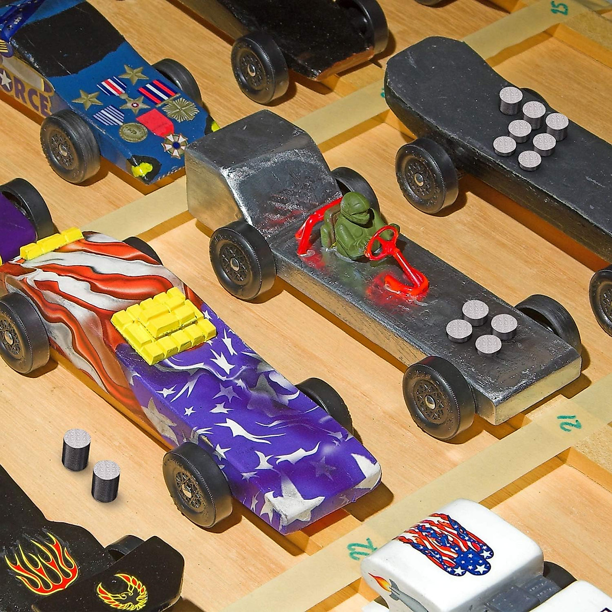 Tungsten Weights 3.75 Ounce 3/8 Inch Incremental Cylinders Car Incremental Weights 16 Pieces Compatible with Pinewood Car Derby Weights, 4 Sizes