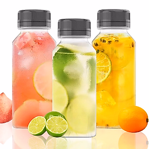 MANSHU 3 Pack 8 OZ Plastic Juice Bottles, Reusable Bulk Beverage Containers, Comes Black lid, for Juice, Milk and Other Beverages.