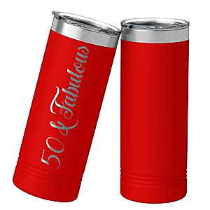 50 & Fabulous 22 oz Skinny Tumbler 50th Birthday Gifts For Women on Red Decorations Funny Present Vacuum Insulated Cup