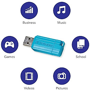 Verbatim 16GB Pinstripe USB 2.0 Flash Drive Retractable Thumb Drive with Microban Antimicrobial Product Protection- 5 Pack - Multicolor (Green, Blue, Red, Purple, Cyan)