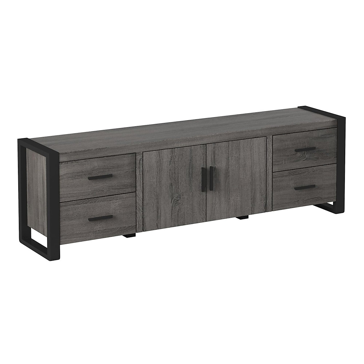 Walker Edison Industrial Modern Wood Universal TV Stand with Cabinet Doors for TV's up to 80" Living Room Storage Shelves Entertainment Center, 70 Inch, Charcoal
