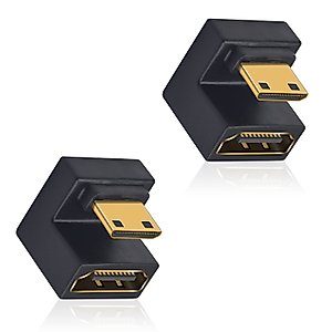 Duttek 180 Degree Mini HDMI to HDMI Adapter 8K, U Shaped HDMI to Mini HDMI Adapter 48Gbps UHD Down Angle Mini HDMI Male to HDMI Female Extender Converter for Cameras, Projectors 2 Pack
