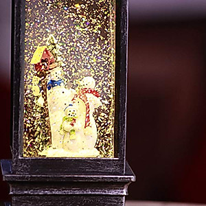 Alpine Corporation QVA126SL Lantern Snowman Snow Globe Holiday Décor, Black
