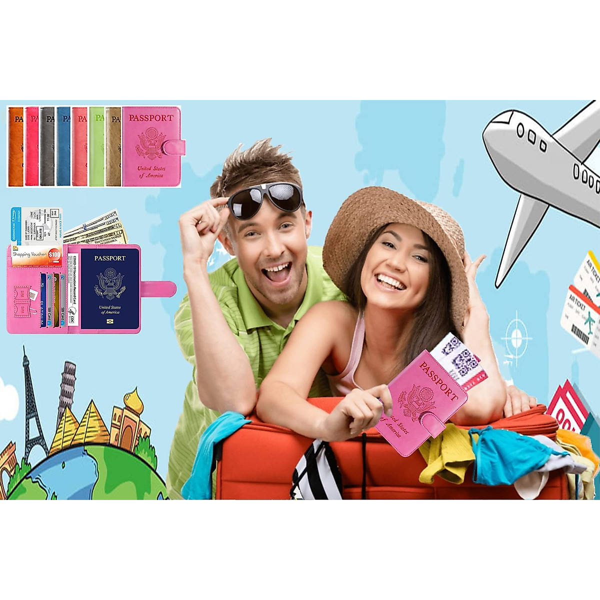 Passport Holder Cover Wallet RFID Blocking Leather Card Case Travel Accessories for Women Men (Pink)