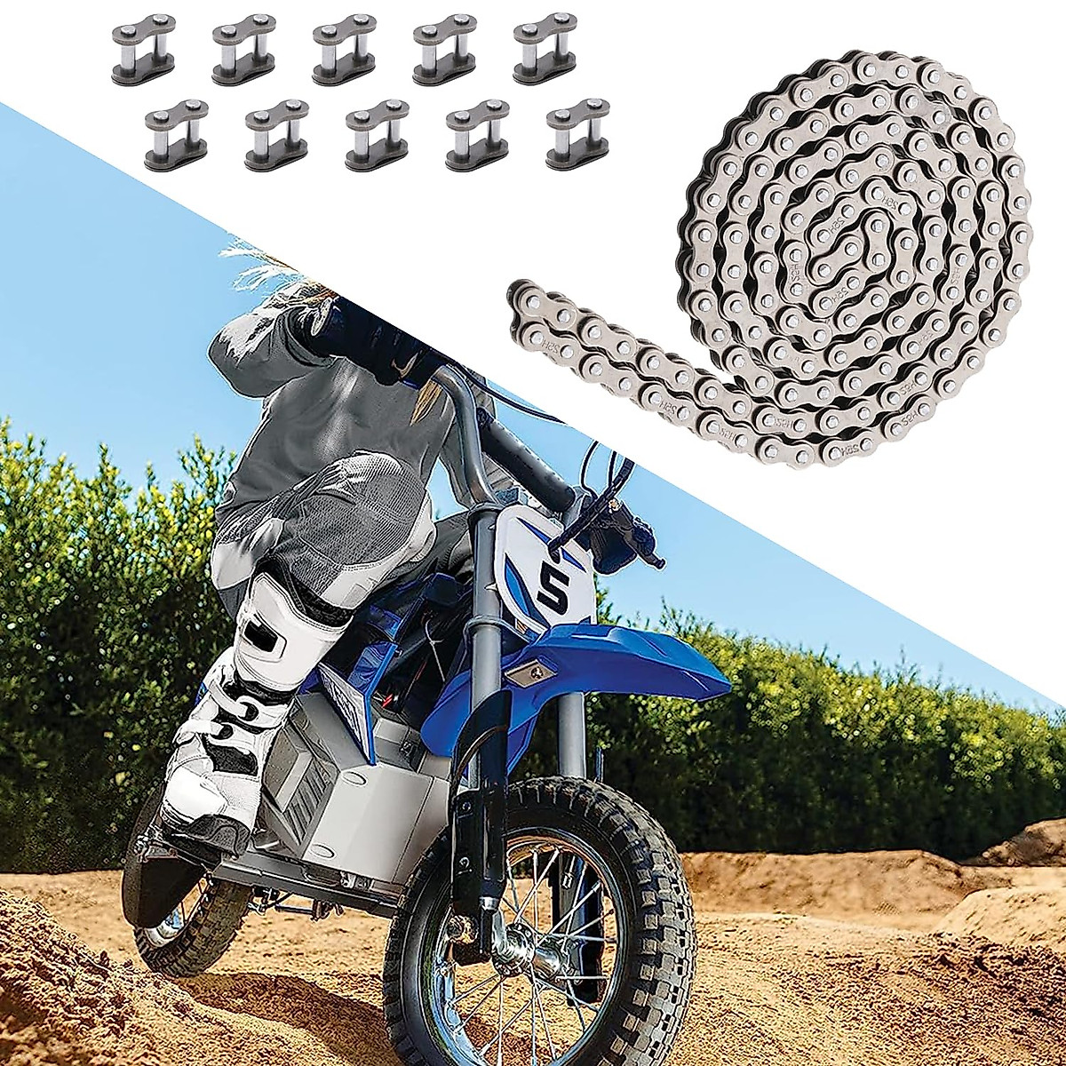 KAMIER 25H Drive Chain 126 Link for Razor MX350 MX400 ZR350 SX350 McGrath Dirt Rocket Bike Kids Electric Pocket Mod Mini Euro Bella Vapor Sweet Pea Scooter Motovox MBxXSe MotoTec MT-MB Mini Bike Parts