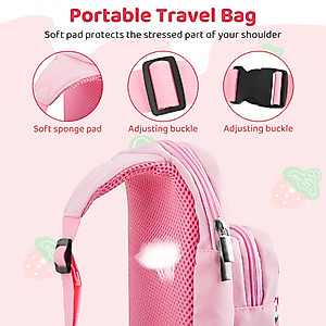 RHOTALL Pink Travel Bag for Nintendo Switch/Lite/OLED,Large Capacity Portable Carrying Case Compatible for Chest Shoulder Accessories Storage Backpack with12 Slots Game Case,Thumb Grip Caps-Strawberry