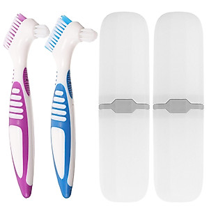 Lurrose Denture Case Kit 2 Sets Denture Brush with Portable Toothbrush Box Denture Brush Retainer Bath with Lid, Retainer Cleaning Denture Boxes, Toothbrush Kit for Travel