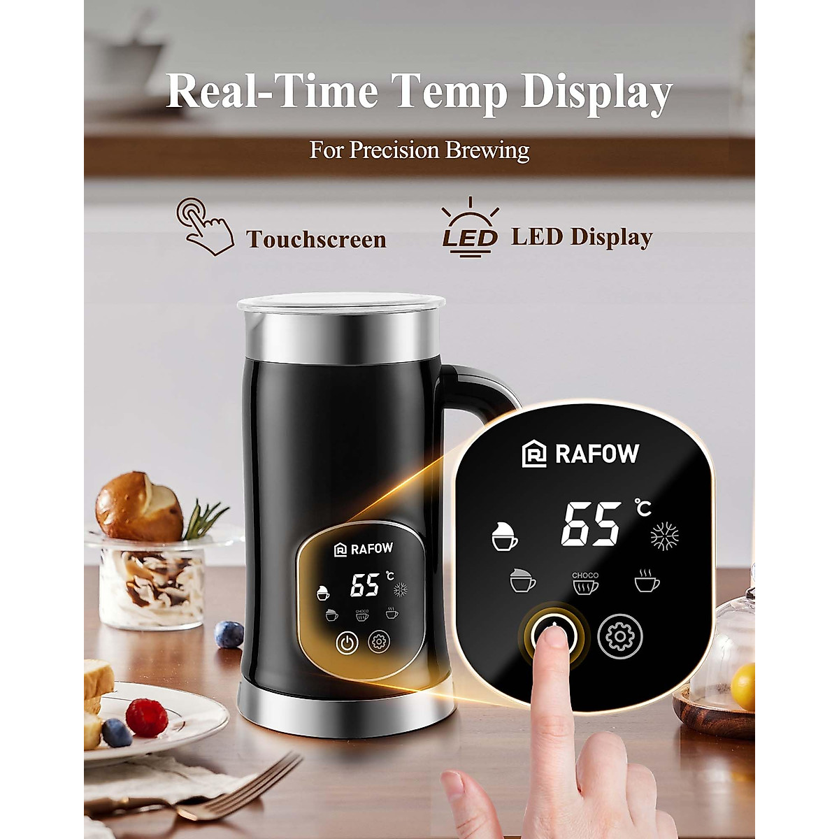 5-in-1 Milk Frother and Steamer - Upgraded Automatic Milk Steamer 11.8oz Hot & Cold Foam Maker and Milk Warmer with LED Display Touch Screen & Two Whisks for Latte,Cappuccinos,Silent Working