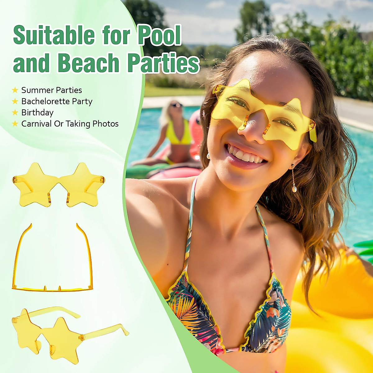 Pibupibu 12 Pack Colorful Star Shaped Sunglasses Bulk, Transparent Rimless Star Glasses, Cute Pentagram Fun Party Sunglasses Set