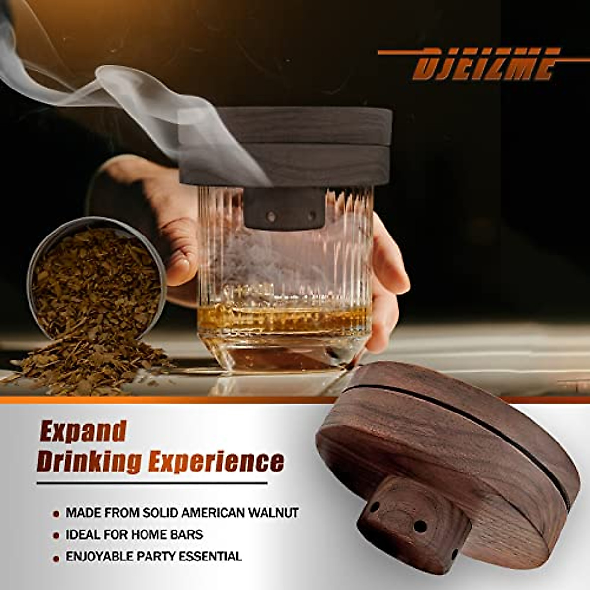Cocktail Smoker Kit- Old Fashioned Smoker with Oak, Cherry, Apple and Pecan Wood Chips, Drink Smoker Infuser for Bourbon Whiskey Cocktail (walnut)