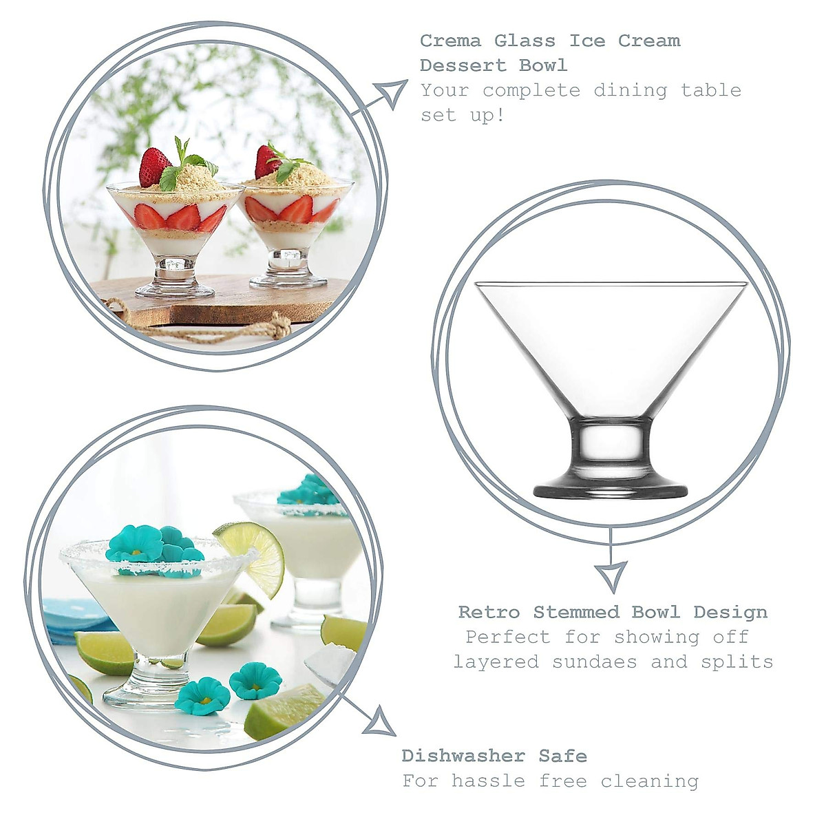 Crema LAV Glass Ice Cream Dessert Bowl - 165ml - Pack of 6 Serving Bowls Ice Cream Cups