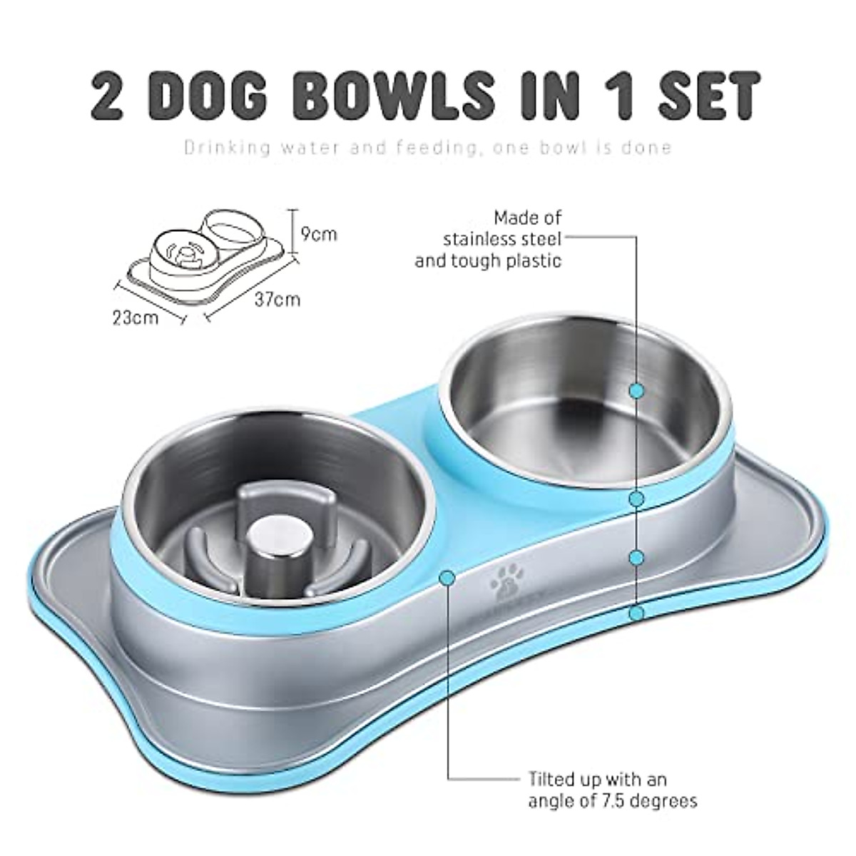 Slow Feeder Dog Bowls DOKIPETTY Stainless Steel Raised Dog Bowl for Small Sized Dogs Puppy Metal Dog Bowl and Water Bowl for Travel and Home