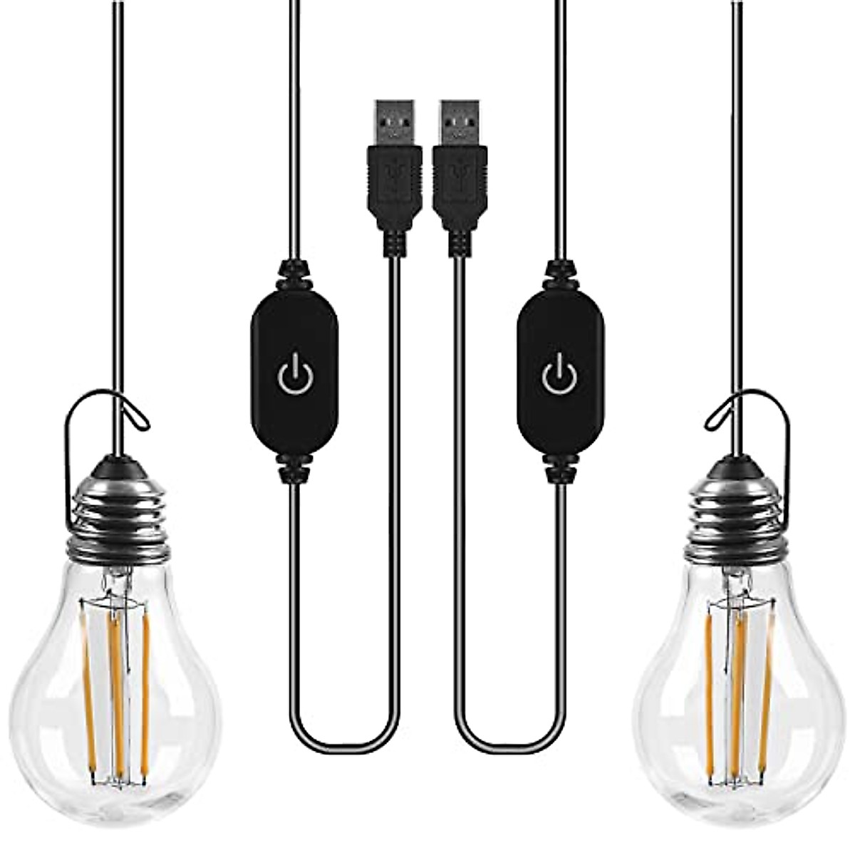 USB Camping Bulb Touch Switch Non Dimmable 3W 400lm Warm White LED Lantern for Fishing Boat Car Truck Camping, A19 Outdoor Portable LED Bulb, Emergency Light, Kids Bed Light, Night Light - 2 Pack