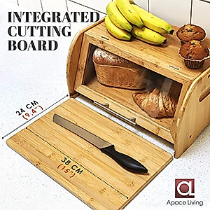 Apace Living Complet Stylish Bamboo Bread Box with Chopping Board for Kitchen Countertop, Extra Large Wooden Bread Storage with Window, Air Vents Keeps Bread, Bagels and Rolls Fresh