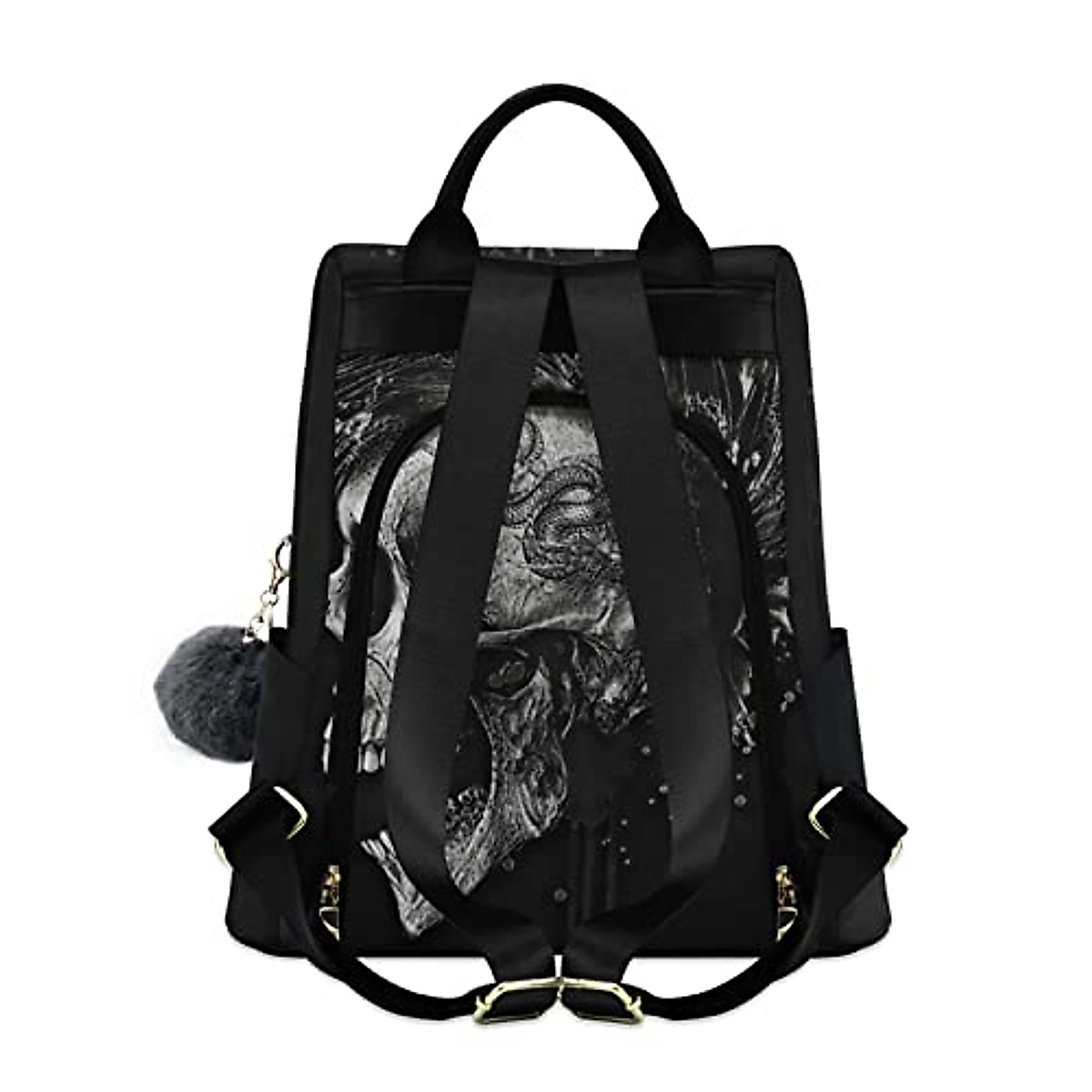 NFMILI Punk Skull Women Casual Backpack Anti Theft School Travel Daily Daypacks 15 inch Modern Simple Purse with Fuzz Ball Key Chain