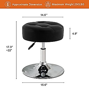 Furniliving PU Leather Vanity Chair, 360° Swivel Makeup Chair Adjustable Height Vanity Stool for Makeup Room, Round Modern Ottoman Stool Chair, Small Stool for Living Room, Bedroom, Black
