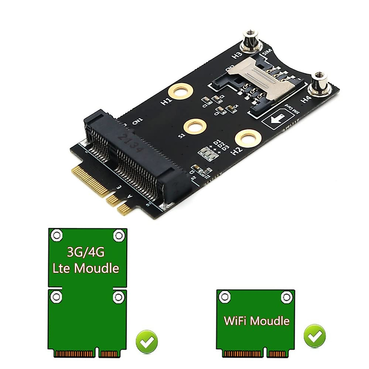 Mini PCI-E to M.2(NGFF) Key A/E Adapter with SIM Card Slot