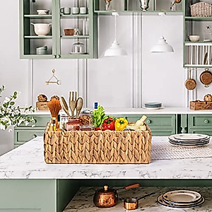 JS HANGER Hand-Woven Storage Baskets, Decorative Water Hyacinth Wicker Baskets for Paper Towel Organizing, 14.9"L x 6.3"W x 4.7"H, 2-Pack