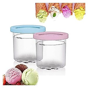 VRINO 2/4/6PCS Creami Pints, for Ninja Pints,16 OZ Creami Deluxe Airtight,Reusable Compatible NC301 NC300 NC299AMZ Series Ice Cream Maker,Pink+Blue-2PCS