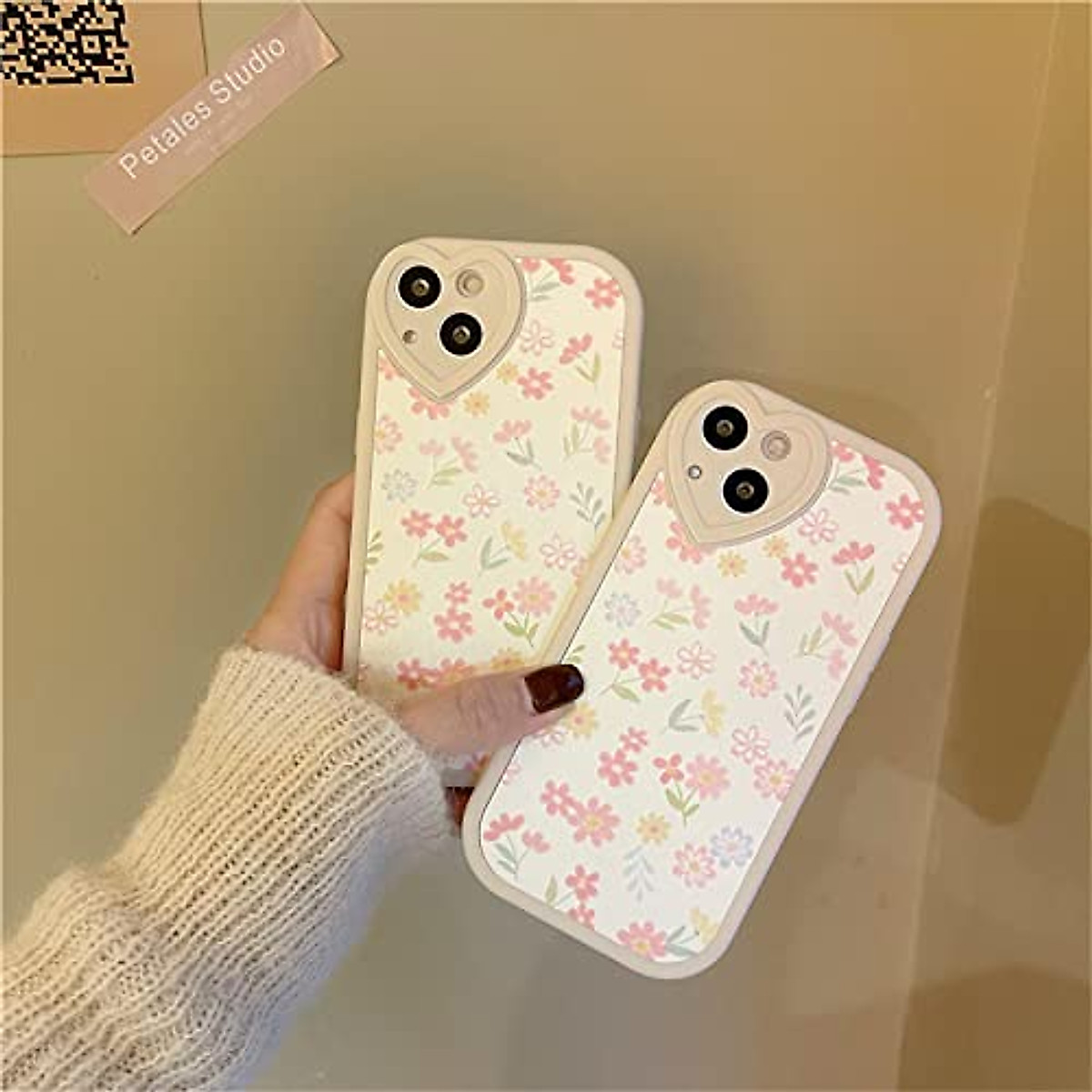 Ownest Compatible for iPhone 13 Case with Cute Flowers Floral Pattern for Women Girls Soft Silicone Love Lens Protection Case for iPhone 13 [Not Fit iPhone 13 Pro]-White