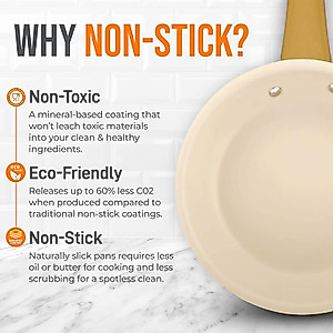 NutriChef 8-Inch Professional Ceramic Frying Pan - Small Skillet with Golden Titanium Handle, Non-Stick Ceramic Coating, Stain-Resistant, Easy to Clean, Ideal for Home Cooking