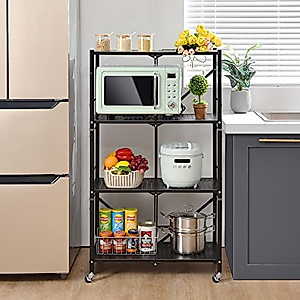 TOOLF 4-Shelf Foldable Storage Shelves with Wheels, Large Capacity Shelving Unit, Freestanding Metal Rack, 1 Piece, Black