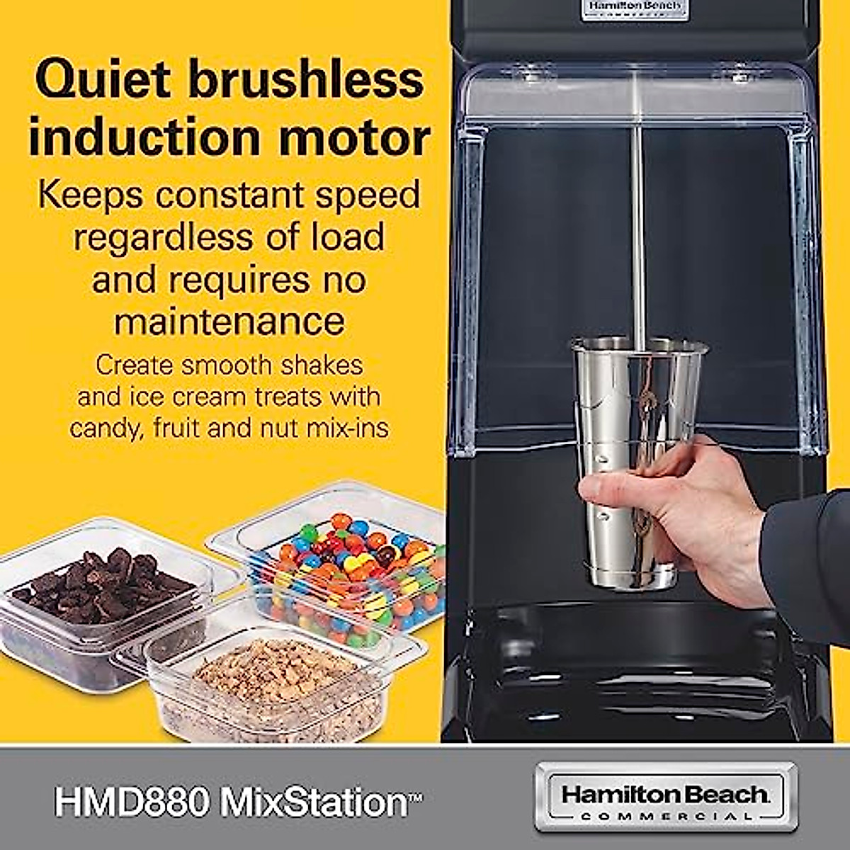 Hamilton Beach Commercial MixStation Drink Mixer, 1/3 HP Brushless Induction Motor, Single Speed, Easy to Clean, NSF Certified HMD880
