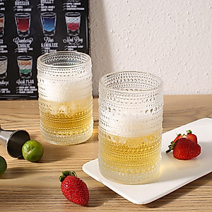 Consou Large Glasses Set of 6, 15 oz Hobnail Glassware Thick Glass Heavy Base