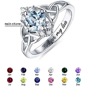 Elsie Lopez Personalized Birthstone Ring Engraved Promise Ring Custom Wedding Band Engagement Ring Couple Ring Mother's Day Ring Gifts. (Silver)
