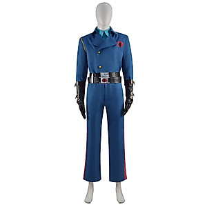Cobra Commander Costume Adult Blue Uniform Jacket Pants Cloak with Belt for Halloween Cosplay (Large, Full Set)