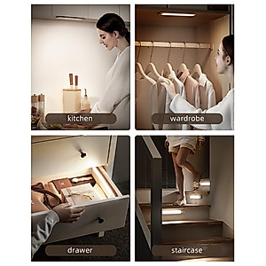 EZVALO Under Cabinet Lighting,52-LED Motion Sensor Cabinet Light Indoor,USB Rechargeable Wireless Closet Lights,3500K Dimmer Battery Powered Operated Night Lights for Bedroom,Wardrobe,Stairs (2 Pack)