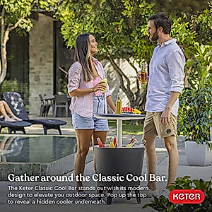 Keter Modern Cool Bar Outdoor Patio Furniture and Hot Tub Side Table with 7.5 Gallon Beer and Wine Cooler, Grey