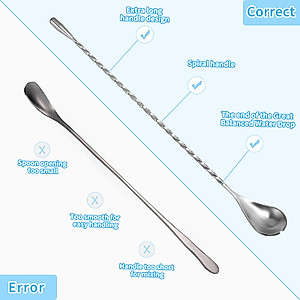 2 Pcs 12 Inch Bar Mixing Spoon Cocktail Spoon Stainless Steel Bar Long Spoon With Spiral Pattern