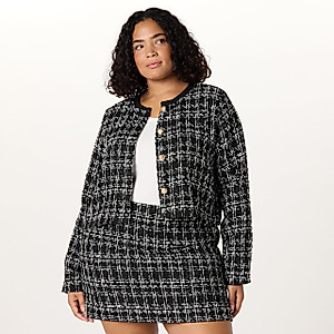 The Drop Women's Aida Cropped Boucle Jacket Black, XXL, Plus Size
