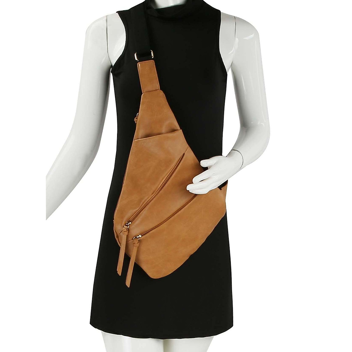 Fashion Sling Bag Crossbody Vegan Leather Daypack Men Women by Metro Muse (Black)