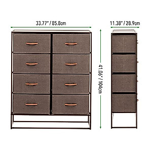mDesign Wide Modern 8-Drawer Dresser Storage Unit, Sturdy Steel Frame, Wood Top, Easy-Pull Wood Handles/Fabric Bins, Organizer for Bedroom, Hallway, Entryway, Closet, Margo Collection, Espresso Brown