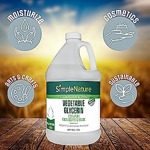 SimpleNature 100% Pure Vegetable Glycerin - 1 Gallon (128 fl oz) - Natural Pure Food/Cosmetic Grade Skincare, Haircare, Cosmetics, Soapmaking, Crafts - Softening & Moisturizing Multipurpose Humectant