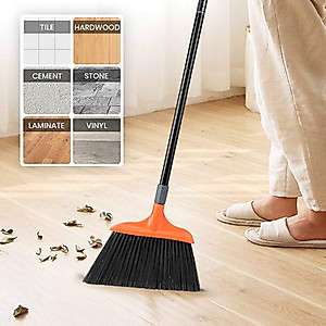 TreeLen Heavy-Duty Broom, Long Handle Angle Broom 14.5" Wide for Garages, Courtyard, Sidewalks, Decks and Outdoor Surfaces, Perfect for Home Kitchen Room Office Floor