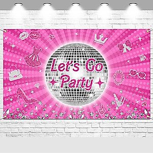 Avezano Let's Go Party Banner Princess Theme Birthday Backdrop Hot Pink Bridal Shower Bachelorette Background for Girls Women Disco Birthday Party Supplies Banner 70.8x43.3