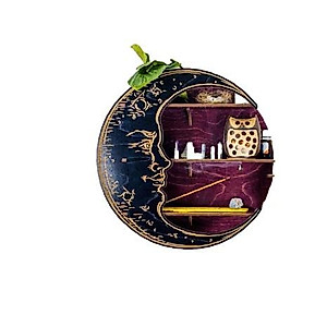 SHENG YANG Antique Wall Mounted Crystal Display Moon Rack, Wall Mounted Crystal Display Rack, Wall Decoration Wood Rack, Essential Oil Rack, Living Room Bedroom Bathroom Kitchen Room Decoration,A