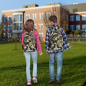 Funky Qiu Military Camo Camouflage Deer Backpack for Men Women Lightweight Laptop College School Bookbag Casual Daypack for Travel Hiking Camping with Reflective Strip