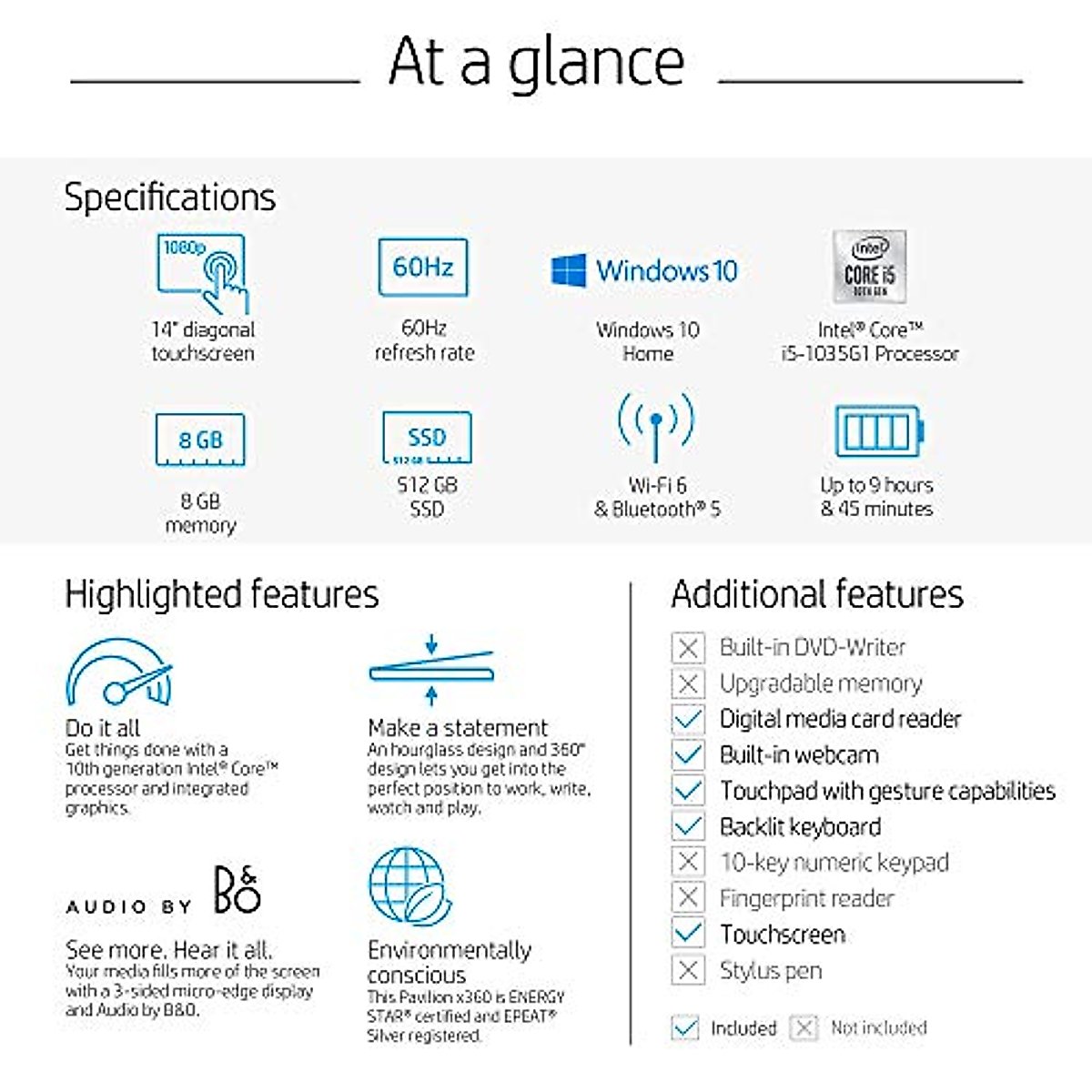HP Pavilion x360 14 Convertible 2-in-1 Laptop, 14” Full HD Touchscreen Display, Intel Core i5, 8 GB DDR4 RAM, 512 GB SSD Storage, Windows 10 Home, Backlit Keyboard (14-dh2011nr, 2020 Model)