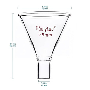 stonylab Glass Powder Funnel, Heavy Wall Borosilicate Glass Short Stem Funnel with 75 mm Top Diameter and 22 mm Stem Length