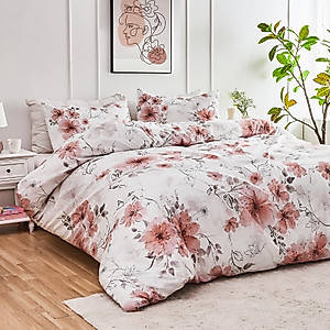 DESIHOM Pink Floral Duvet Cover King Size Cute Coquette Flower Duvet Covers Set 3 Pieces for Kids with Zipper Closure, Aesthetic Breathable King Comforter Quilt Cover Microfiber Bedding Set