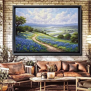 Enchanting Texas, Native Texas Hill Country Bluebonnet Landscape - Fine Art Print Mounted in a White Mat Board
