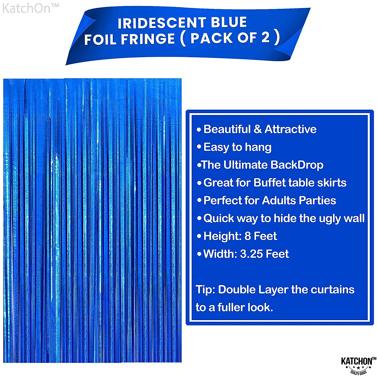 KatchOn, Iridescent Blue Streamers Backdrop - 3.2x8 Feet, Pack of 2 | Graduation Backdrop 2024, Graduation Decorations 2025, Pool Party Decorations | Iridescent Blue Backdrop, Summer Party Decorations