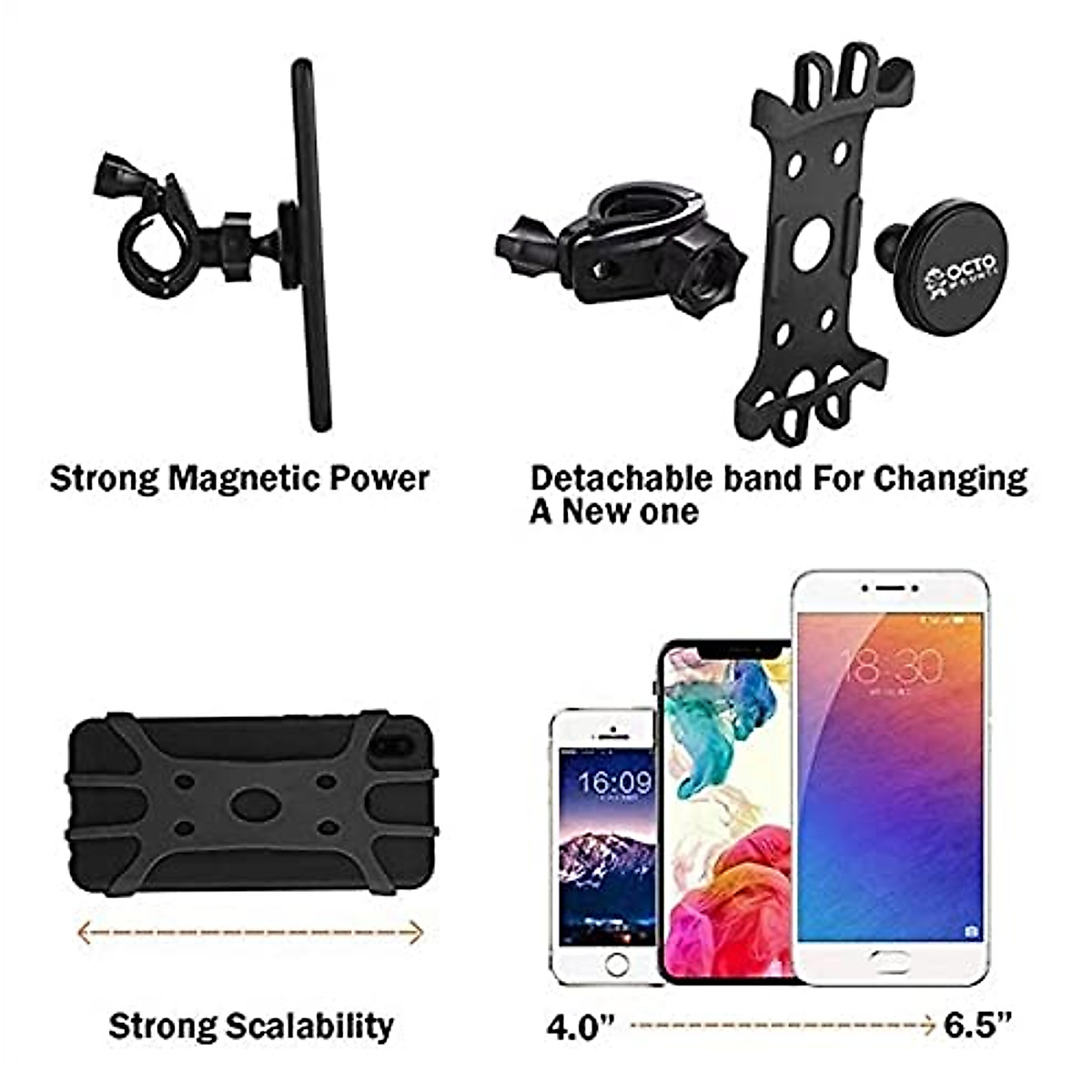 Universal Magnetic Bike, Motorcycle, Mic Stand, Pole, Stroller, Shopping Cart Mount for Cell Phones. Compatible with iPhone, Samsung Galaxy, HTC, Google, etc.